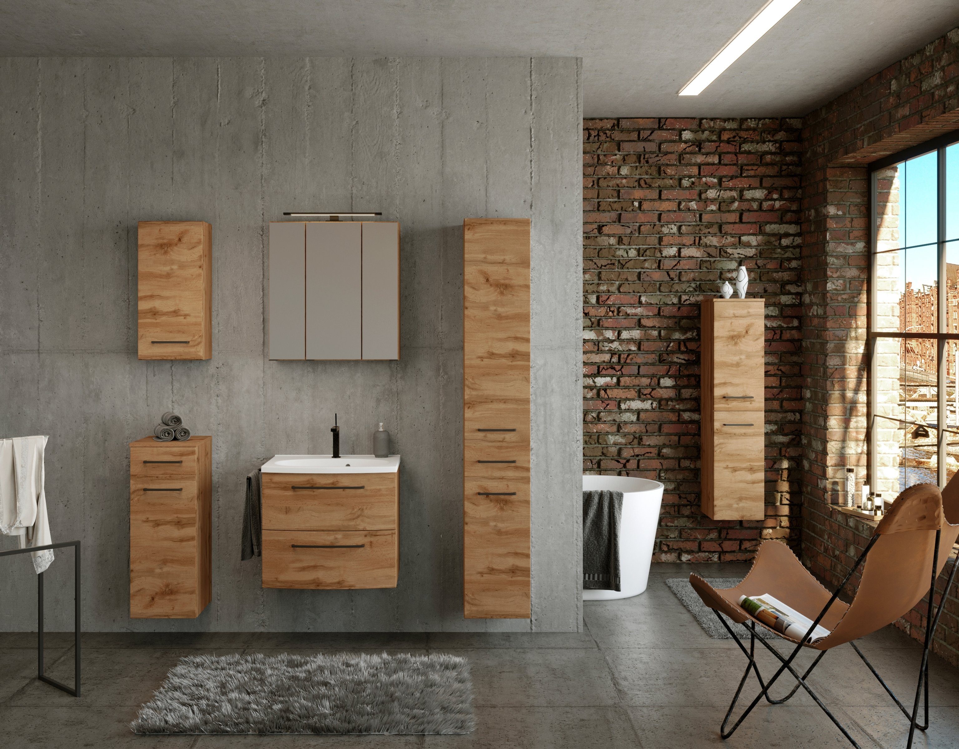 Möbelando Waschtisch Set Manchester Aus Mdf In Wotaneiche Mit 2