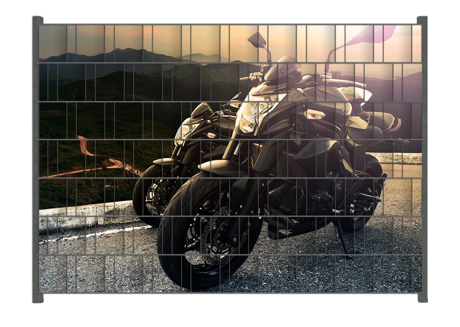 Wallario Sichtschutzstreifen Motorräder Auf Einem Berg Im Sonnenschein