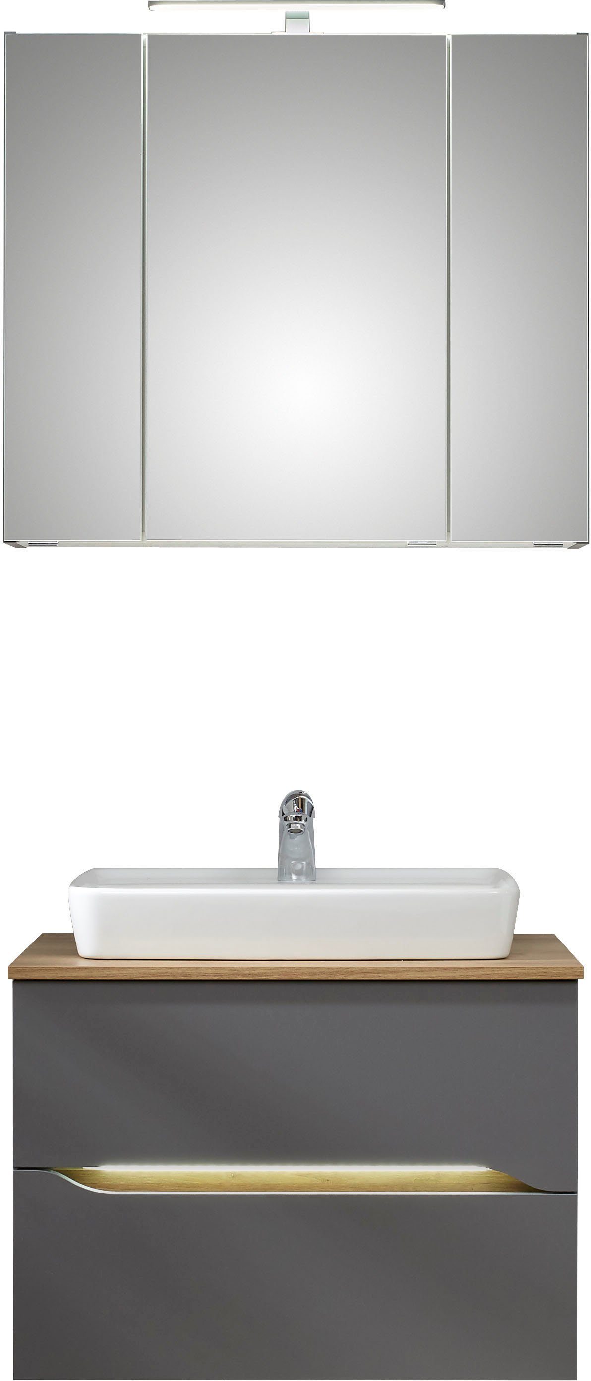 Saphir Badmöbel Set Quickset 2 Teilig Keramik Aufsatzbecken Mit Led
