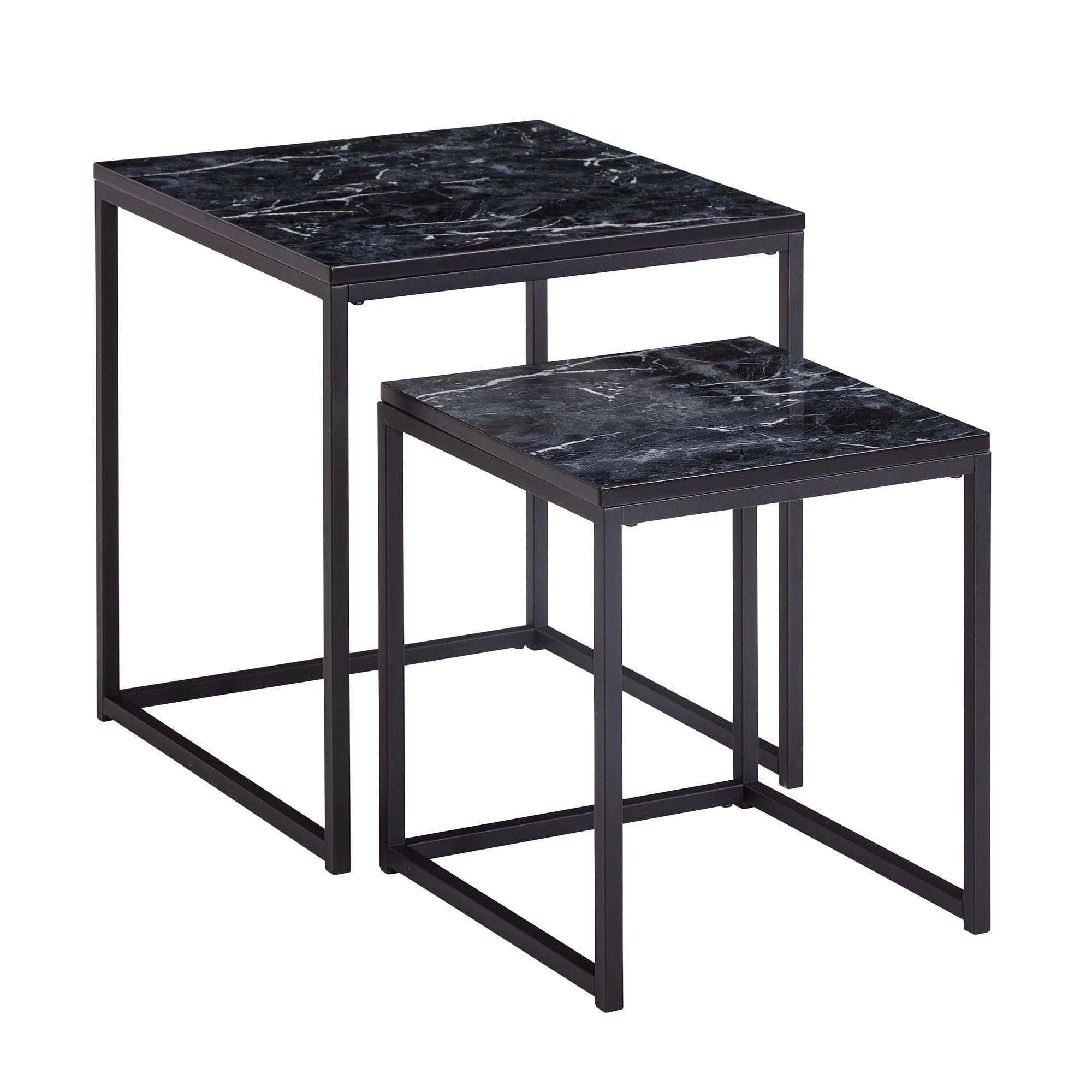 Wohnling Satztisch Wl6250 2er Set Schwarz Marmor Optik Eckig