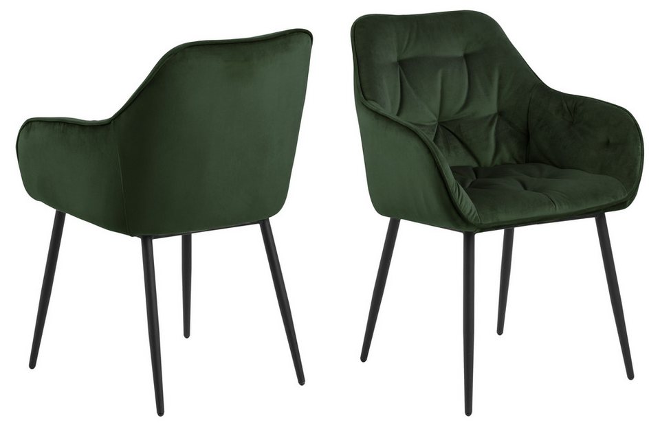 Actona Group Armlehnstuhl 2er Set In Waldgrün Polyester Stahl