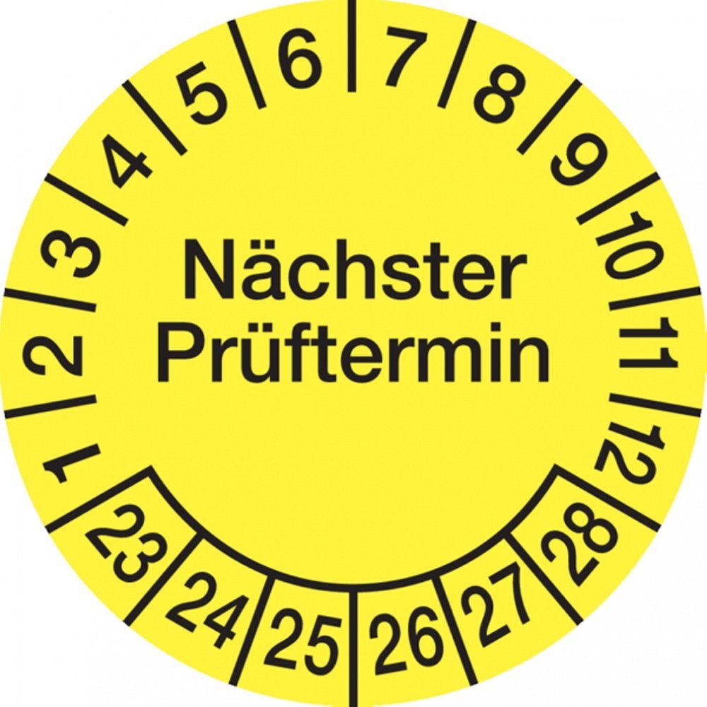 König Werbeanlagen Hinweisschild Prüfplak., Nächster Prüftermin, Folie, gelb/schwarz, Ø100mm, 2 ...