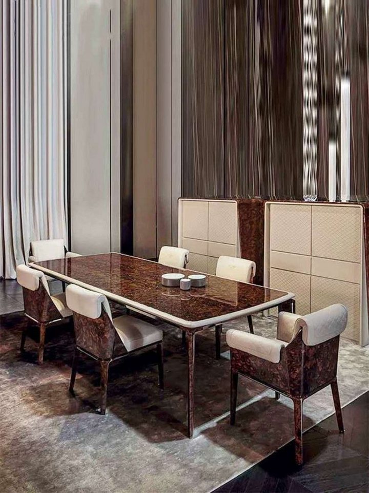 Jvmoebel Esszimmer Set Designer Holz Tisch Poliert 6x Stuhl Set Stühle