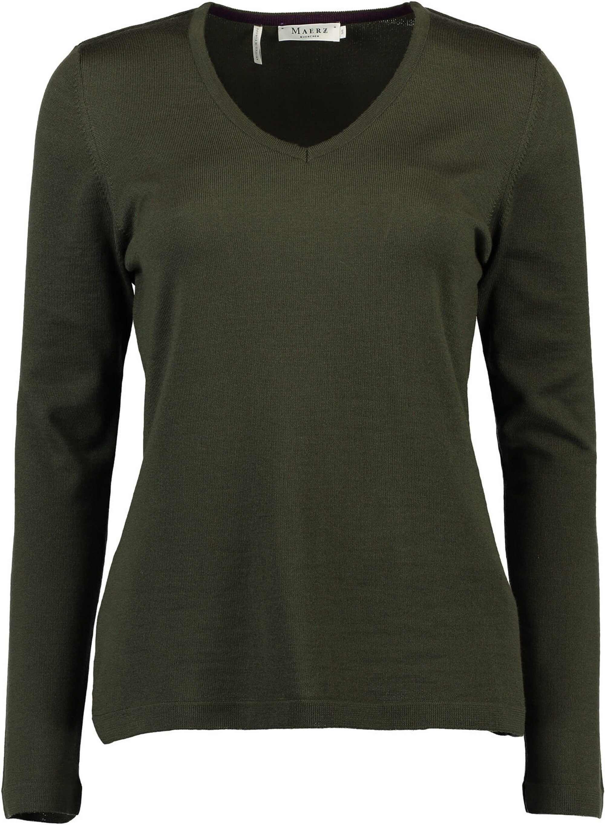 MAERZ Muenchen Strickpullover MAERZ V-Ausschnitt-Pullover oliv