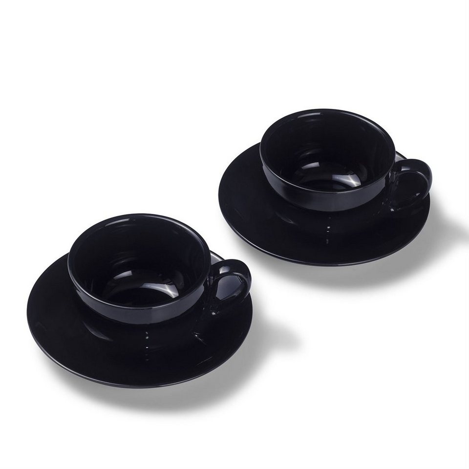 Terra Home Tasse Terra Home 2er Milchkaffeetassen Set Schwarz Glossy