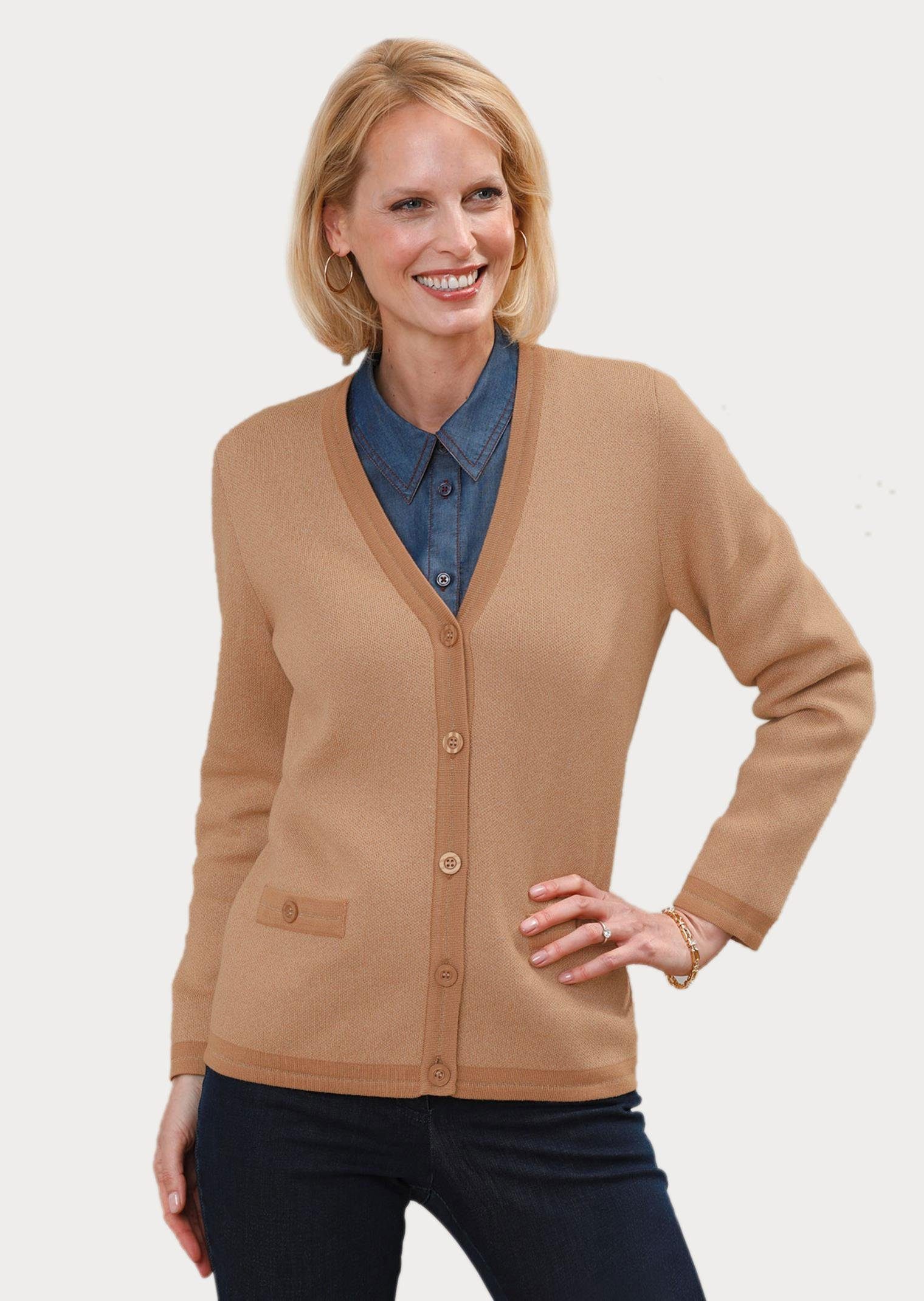 Goldner Strickjacke Strickjacke Mit V Ausschnitt Hoher Baumwollanteil