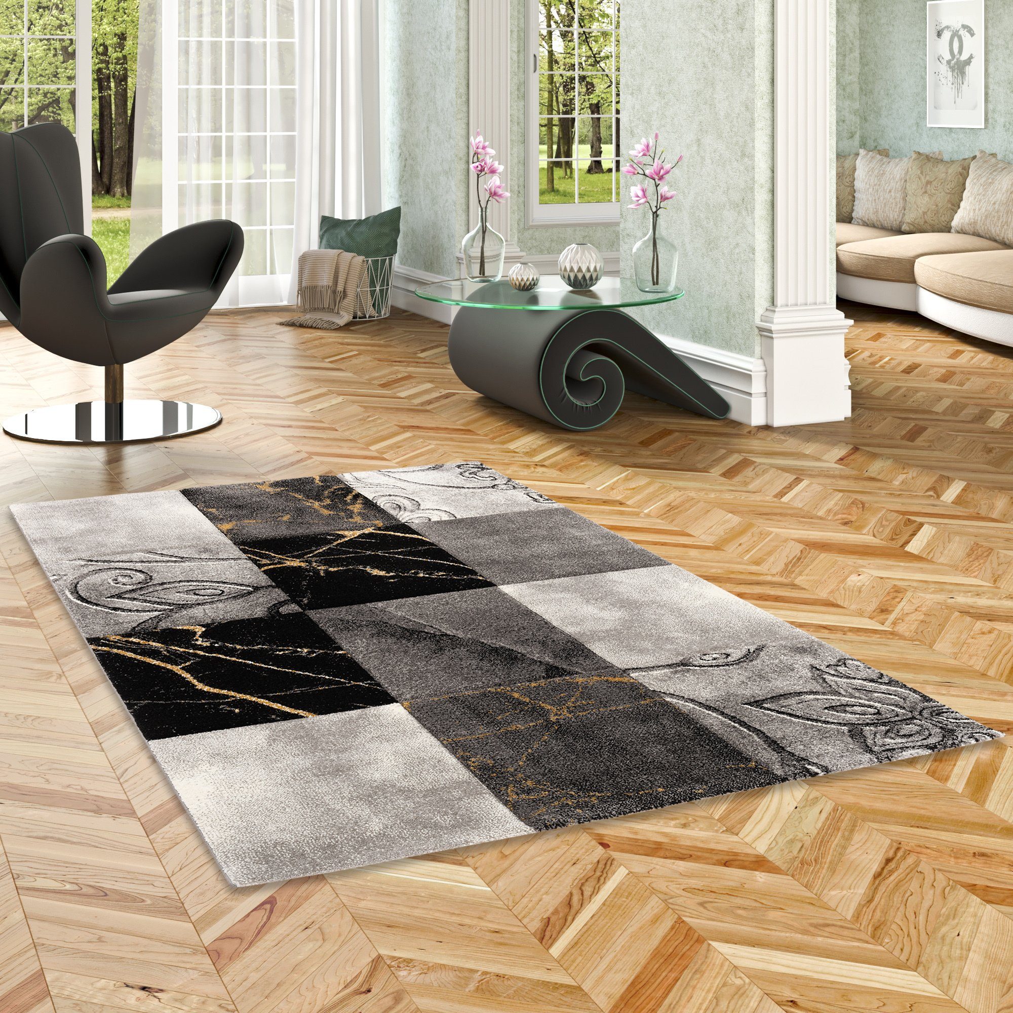 Designteppich Designer Teppich Maui Karo Barock Pergamon Rechteckig