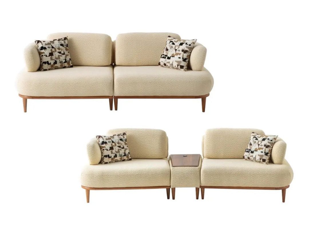 Jvmoebel Wohnzimmer Set Designer Beige Sofagarnitur 3 Sitzer Luxuriöser