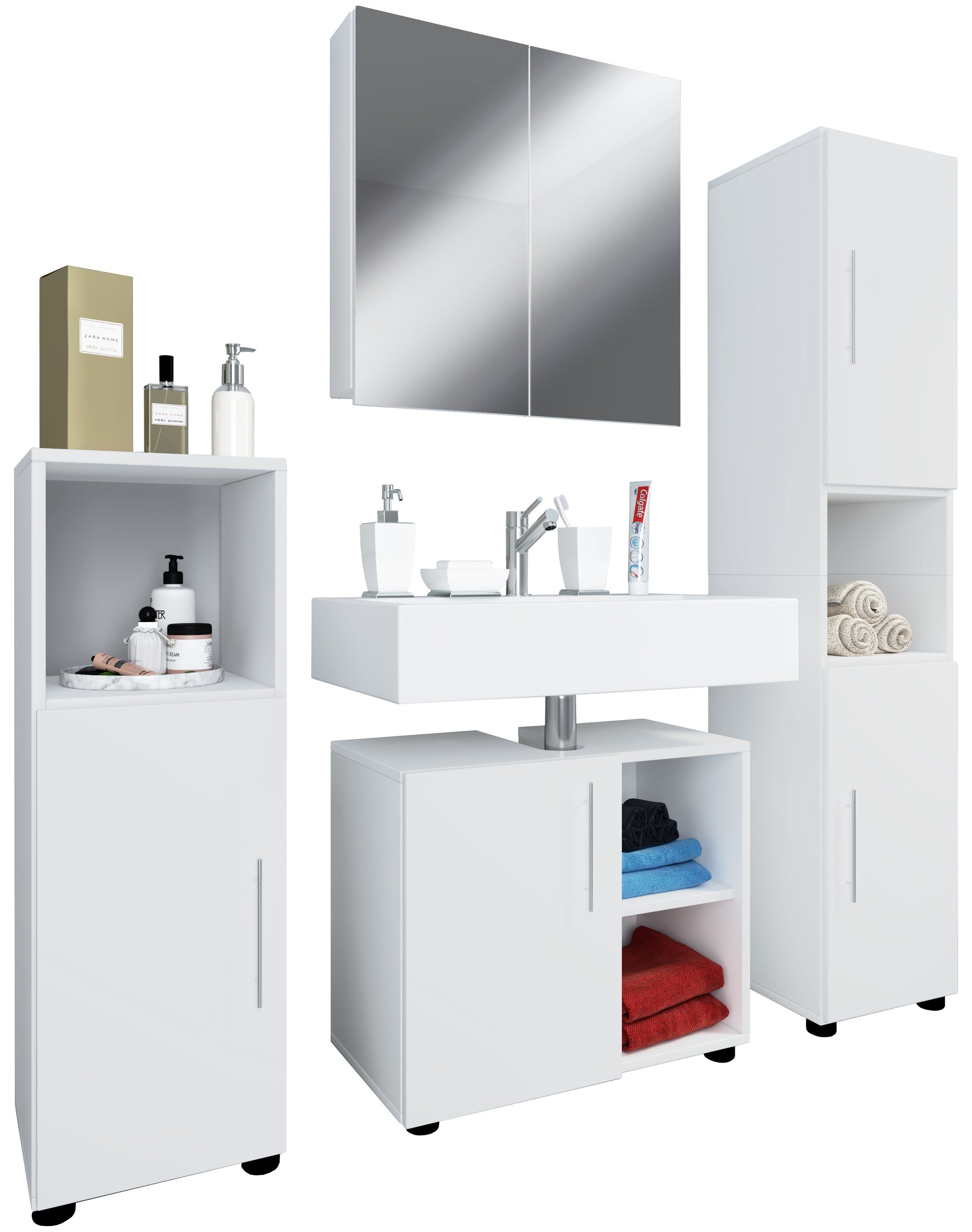 VCM Badmöbel-Set 4-tlg. Badmöbel Set Komplett Badschrank Flandu II ...