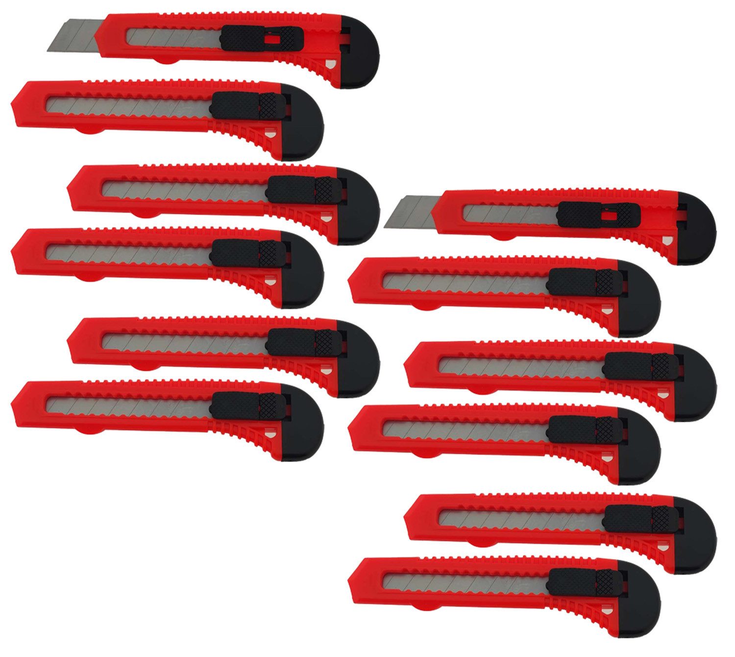 varivendo Cuttermesser 12 x Cuttermesser 18mm flaches Kunststoffgehäuse rot, (Stück, 12-tlg ...