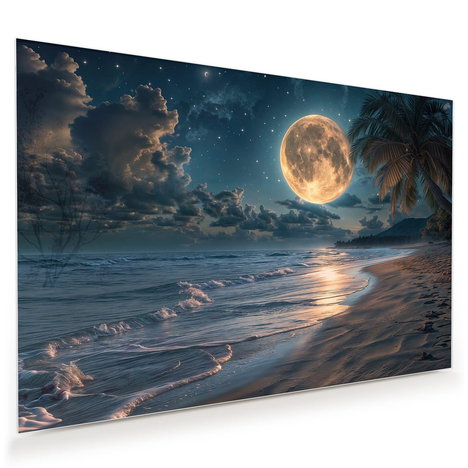 Primedeco Glasbild Wandbild Mondnacht am Strand mit Aufhängung, Strand & Meer (21 verschiedene ...