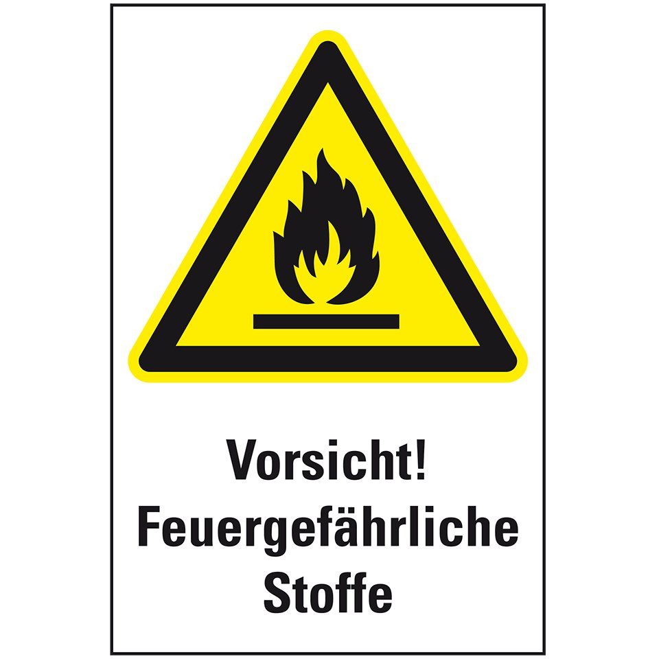 König Werbeanlagen Hinweisschild Warn-Schild Vorsicht! Feuergefährliche Stoffe,ASR/ISO,Folie ...