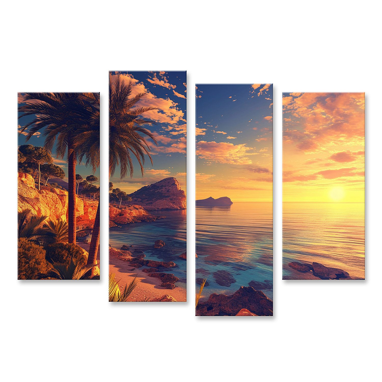 islandburner Leinwandbild, Sonnenuntergang an einem tropischen Strand mit Palmen, Format inkl ...