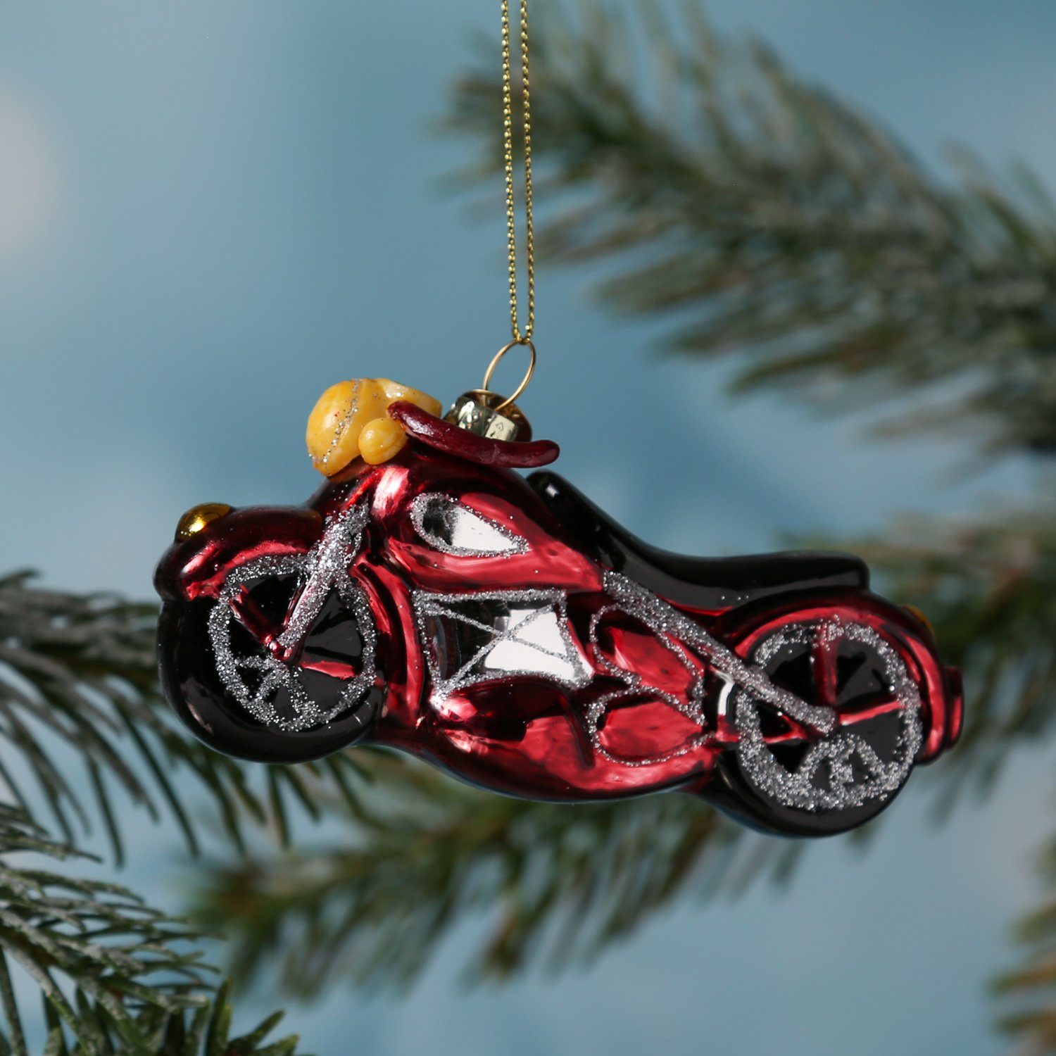 MARELIDA Christbaumschmuck Weihnachtsbaumschmuck Motorrad Weihnachtskugel H: 6,5cm Geschenk rot