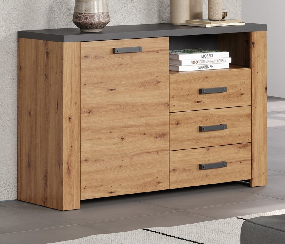 Furndesign Kombikommode Follow Sideboard In Eiche Artisan Mit Grau