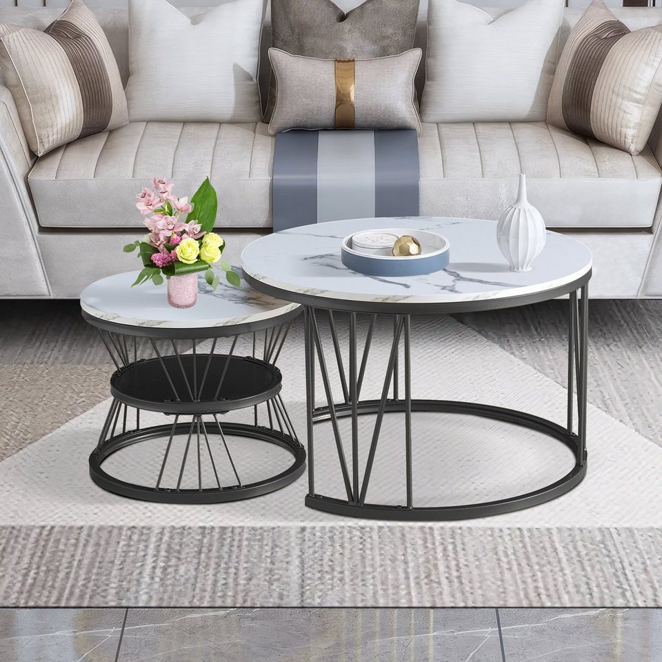 Furokoy Couchtisch Satztische Couchtisch Set Rund Mit Schublademamor