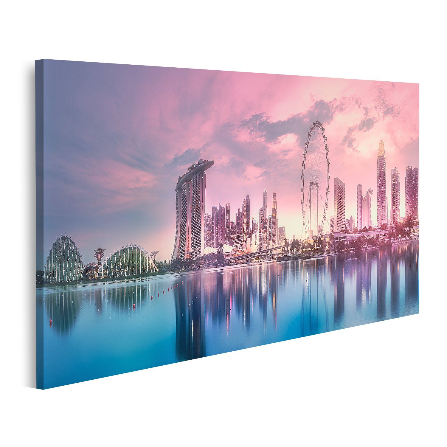 islandburner Leinwandbild Bild auf Leinwand Lila Malerischer Sonnenuntergang Marina Bay Skyline ...