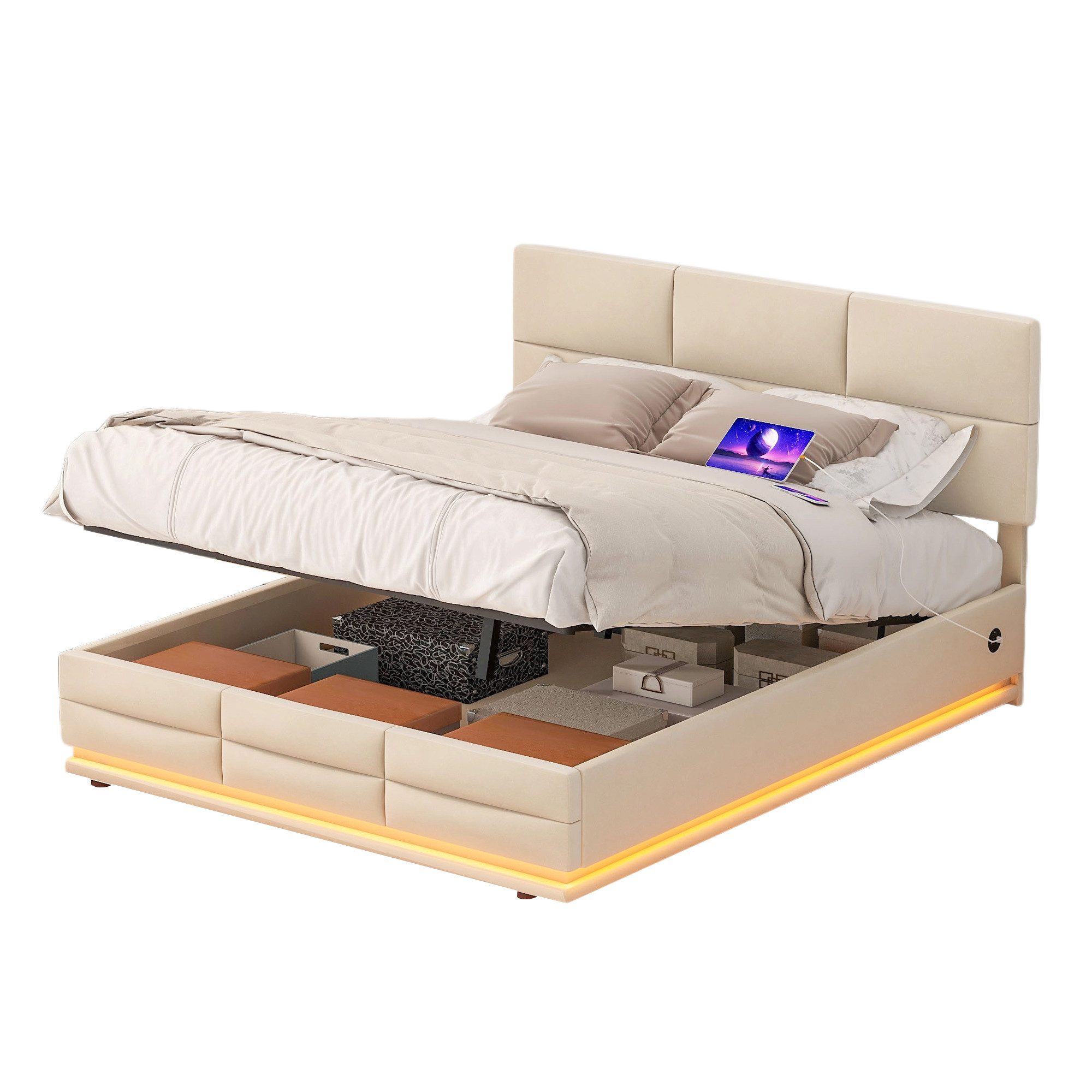 Ulife Polsterbett Stauraumbett Doppelbett Mit Usb Typ C Ladefunktion