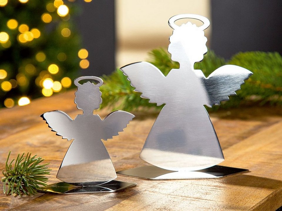 Gilde Dekoobjekt 4er Set Metall Figur Engel Im Sternenkleid Höhe 15cm