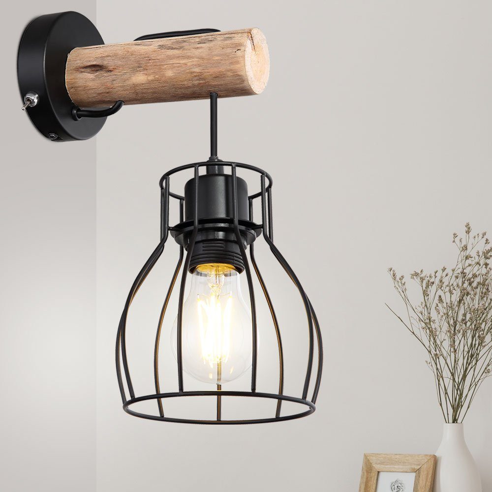 Etc Shop Wandleuchte Retro Wand Leuchte Filament Käfig Design Holz