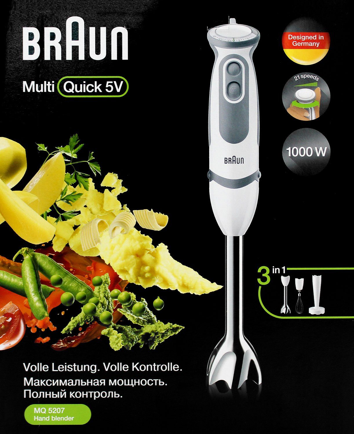 Braun Stabmixer MQ 5207 WH MultiQuick 5V Stabmixer Turbo Funktion 1000 ...