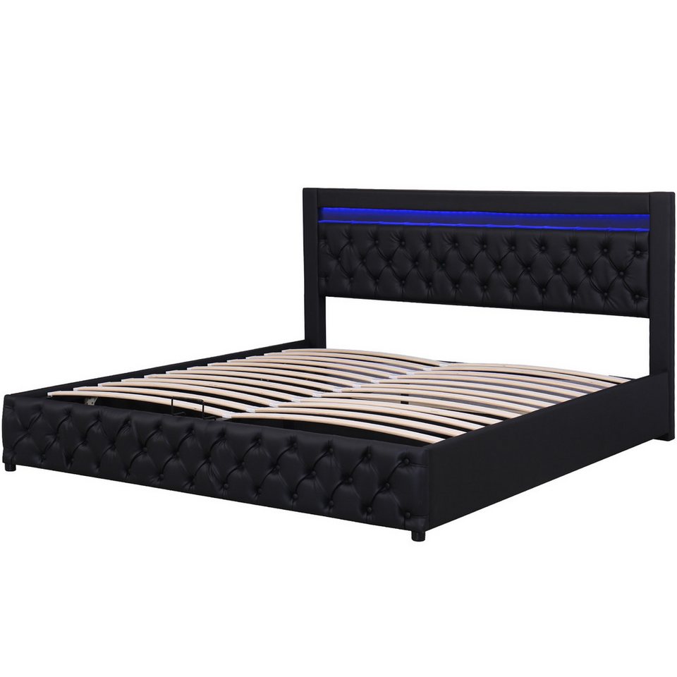 Rutaqian Funktionsbett Polsterbett Mit Lattenrost Und Stauraum Mit Led