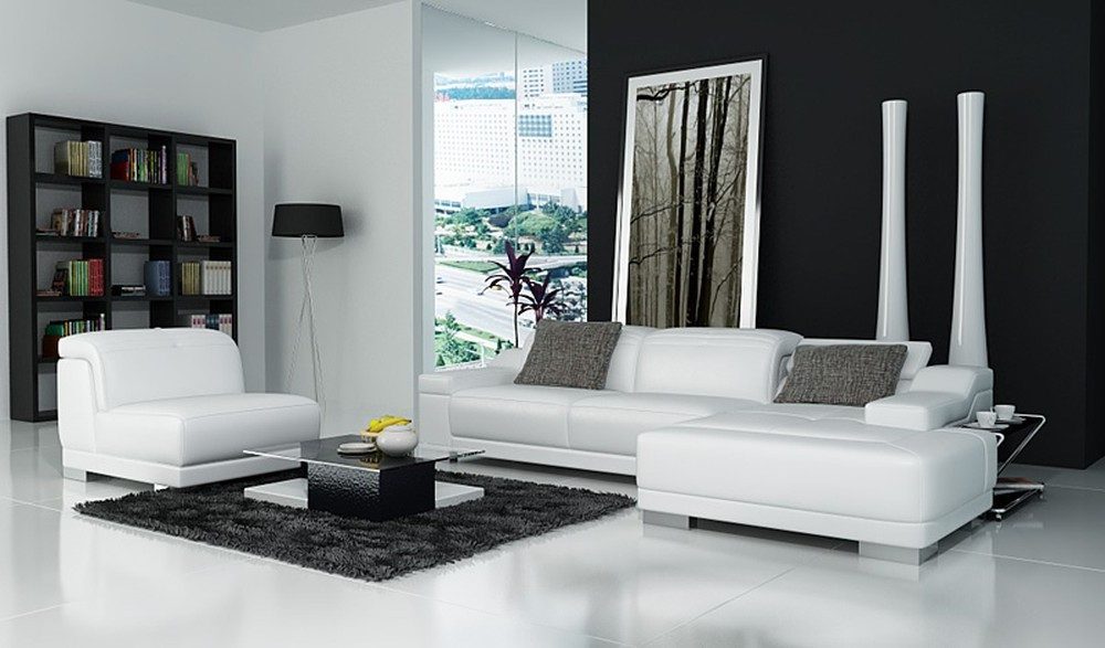 JVmoebel Ecksofa Ecksofa Ledercouch Wohnlandschaft mit Sessel in Weiß ...