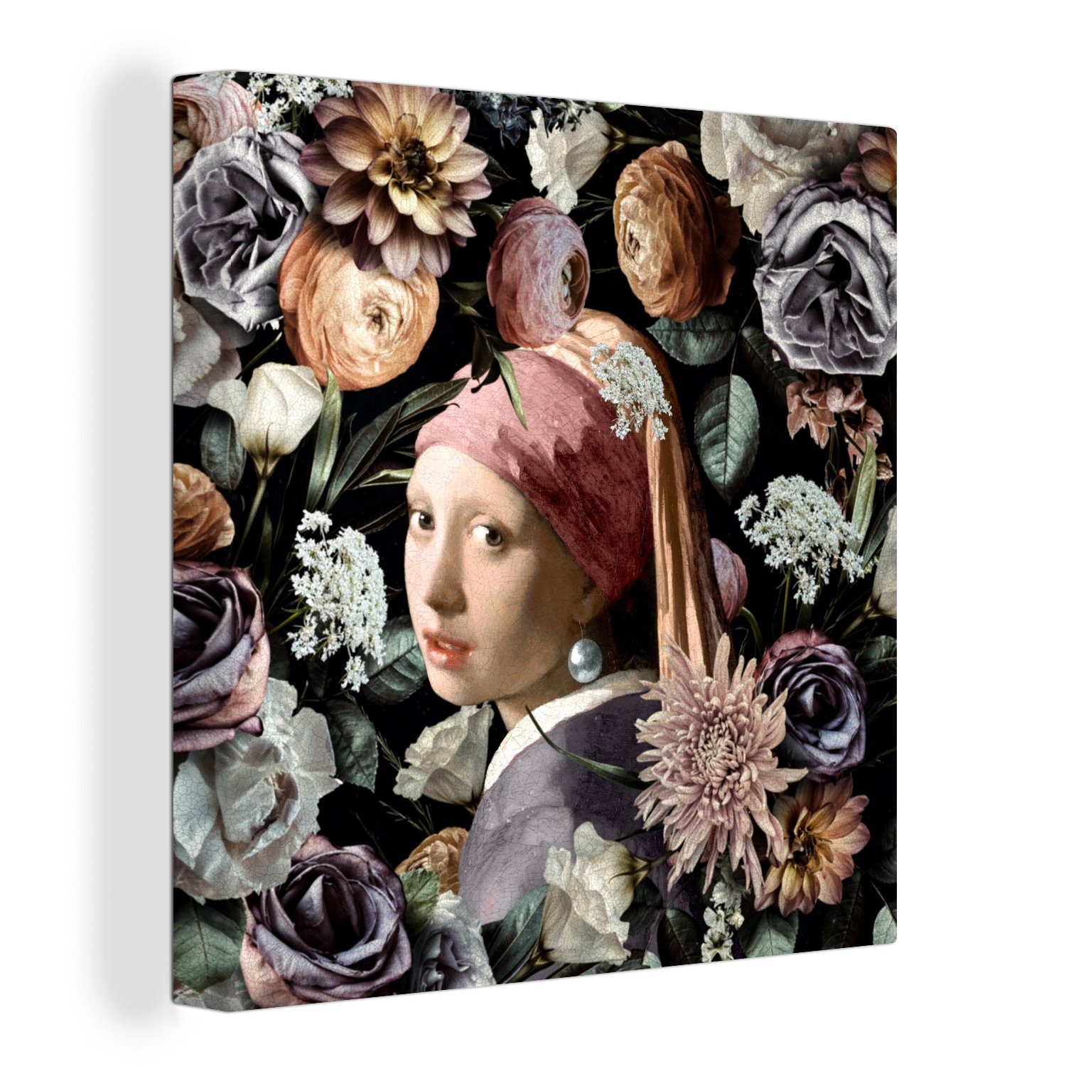 Onemillioncanvasses® Gemälde Mädchen Mit Perlenohrring Blumen