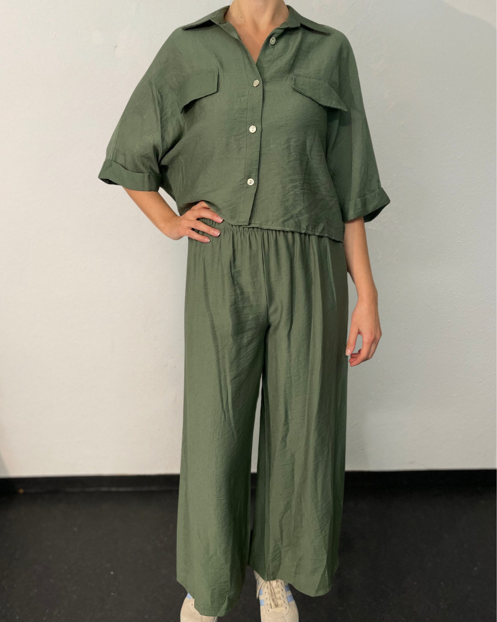 Italy Vibes Hosenanzug Zweiteiler Verda Leinenkombi Bluse Und Hose