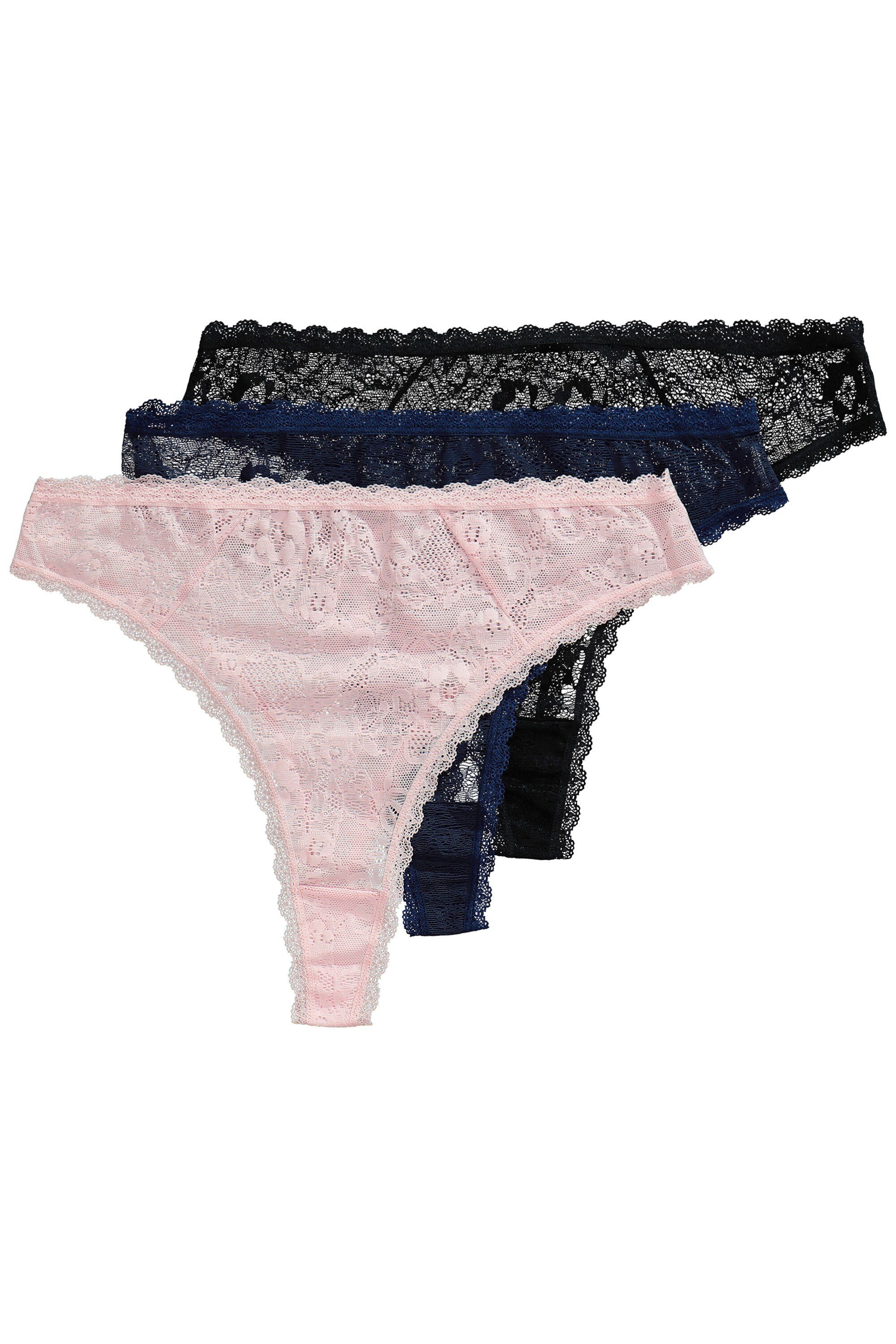 Ulla Popken Slip Strings Tanga 3er-Pack Spitze einfarbig