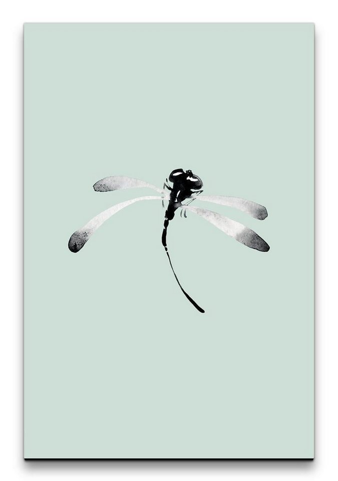 Sinus Art Leinwandbild Libelle Abstrakt Grautöne Wasserfarben Modern