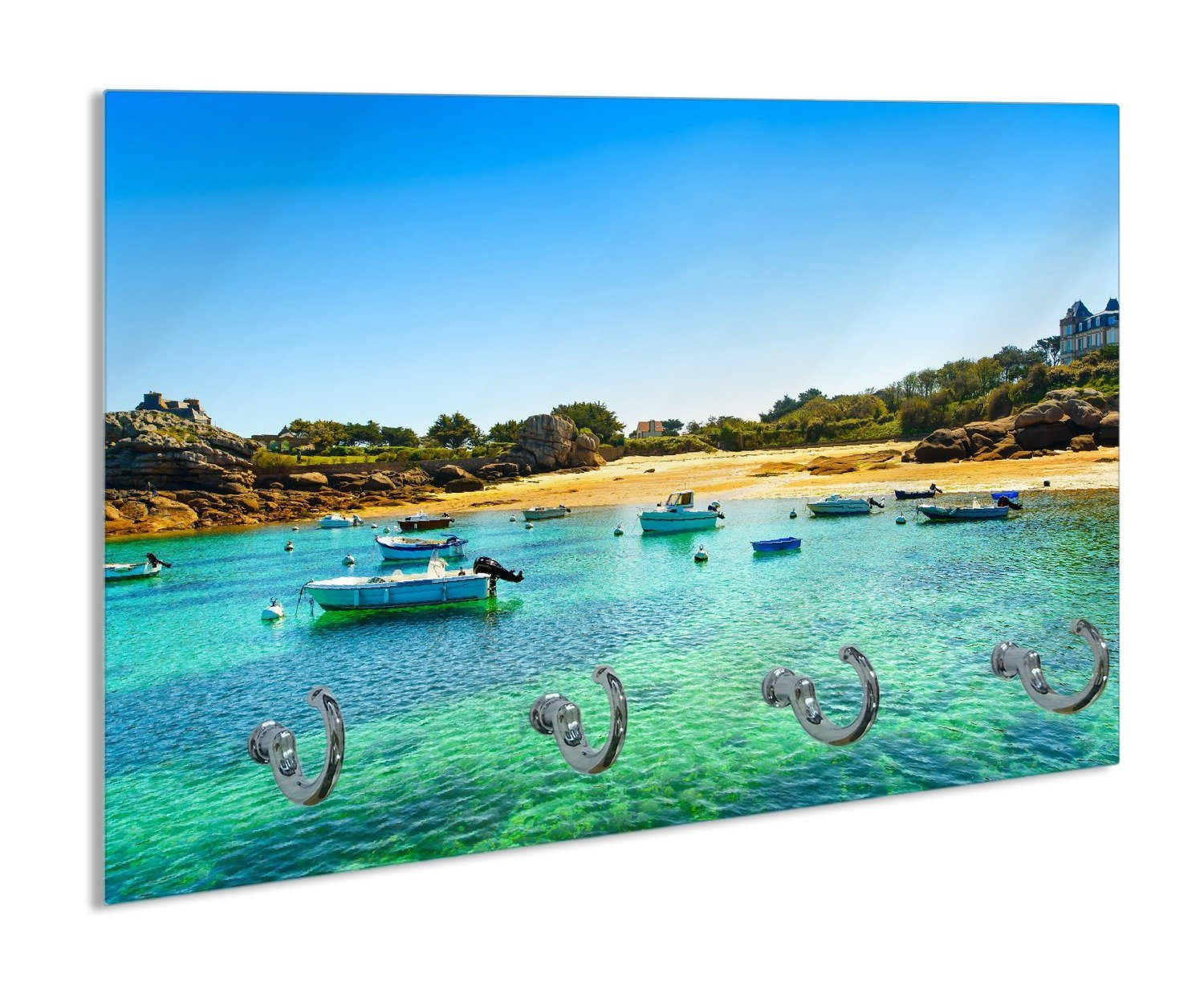 Wallario Schlüsselbrett Französische Bucht mit klarem Wasser und Booten ...