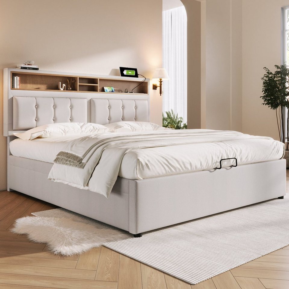 Ulife Polsterbett Hydraulisches Doppelbett Mit Usbtyp C Ladefunktion