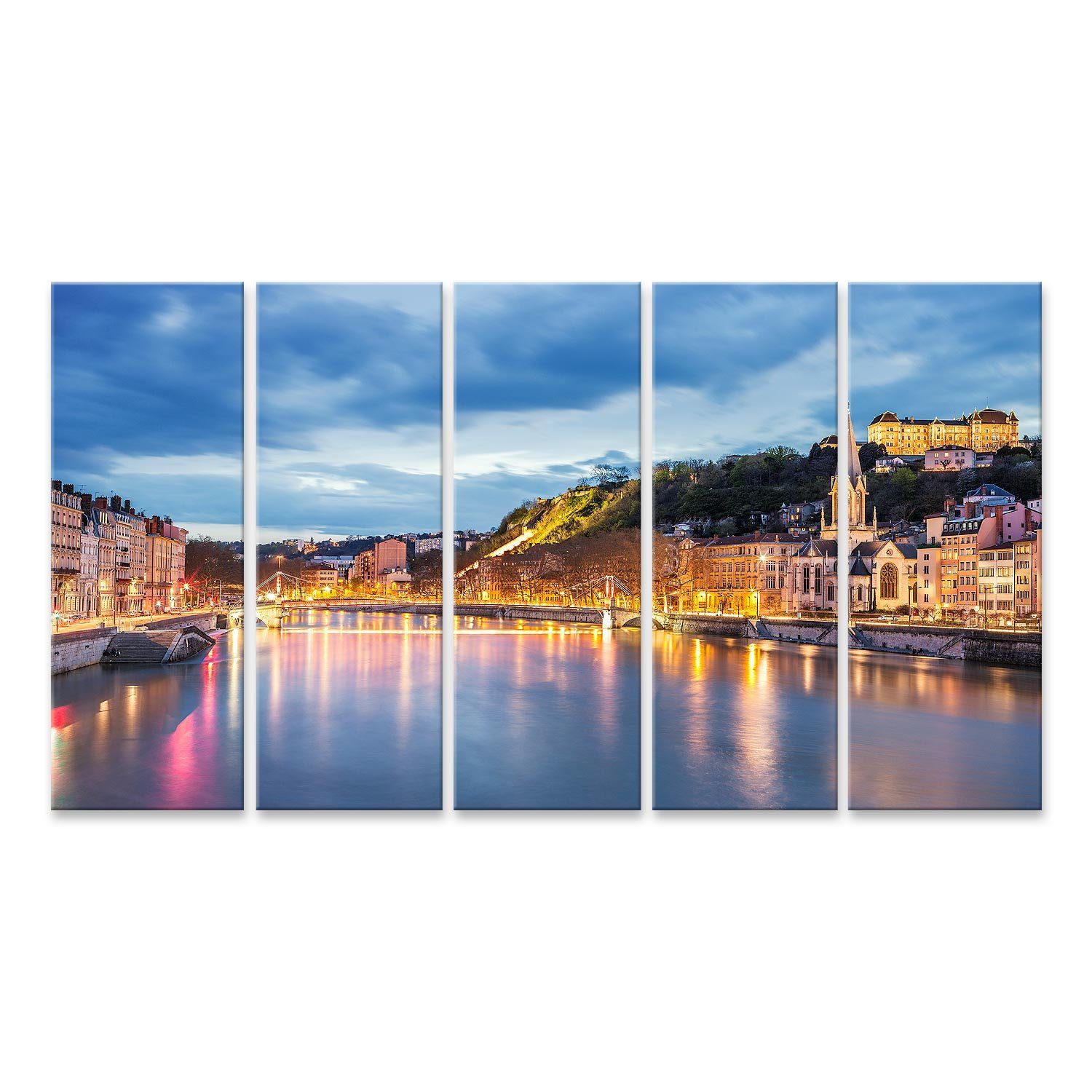 islandburner Leinwandbild »Bild auf Leinwand Ansicht Saone Fluss Lyon Stadt Abend Frankreich ...