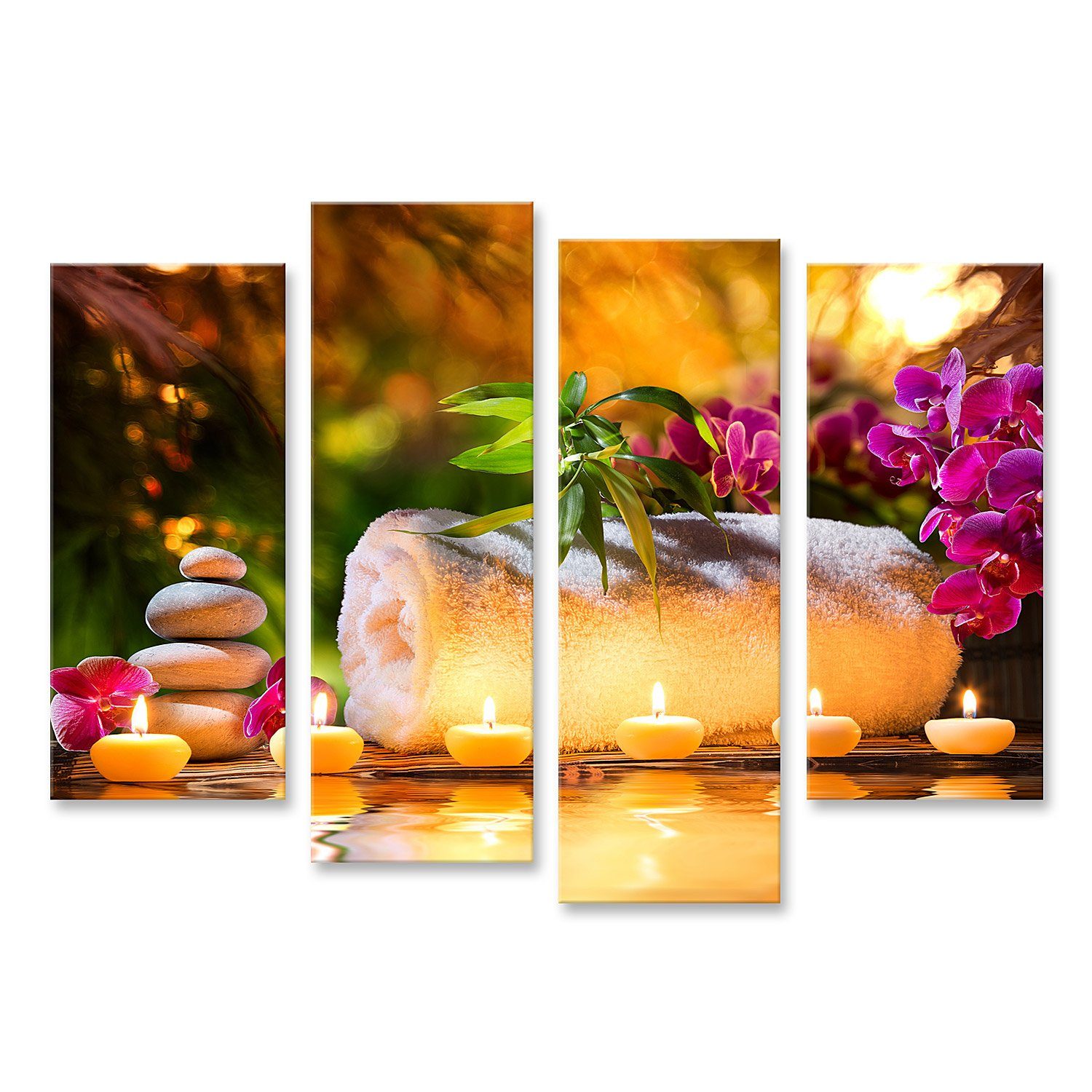 islandburner Leinwandbild »Bild auf Leinwand Spa Massage Im Garten Kerzen Und Wasser Wandbild ...