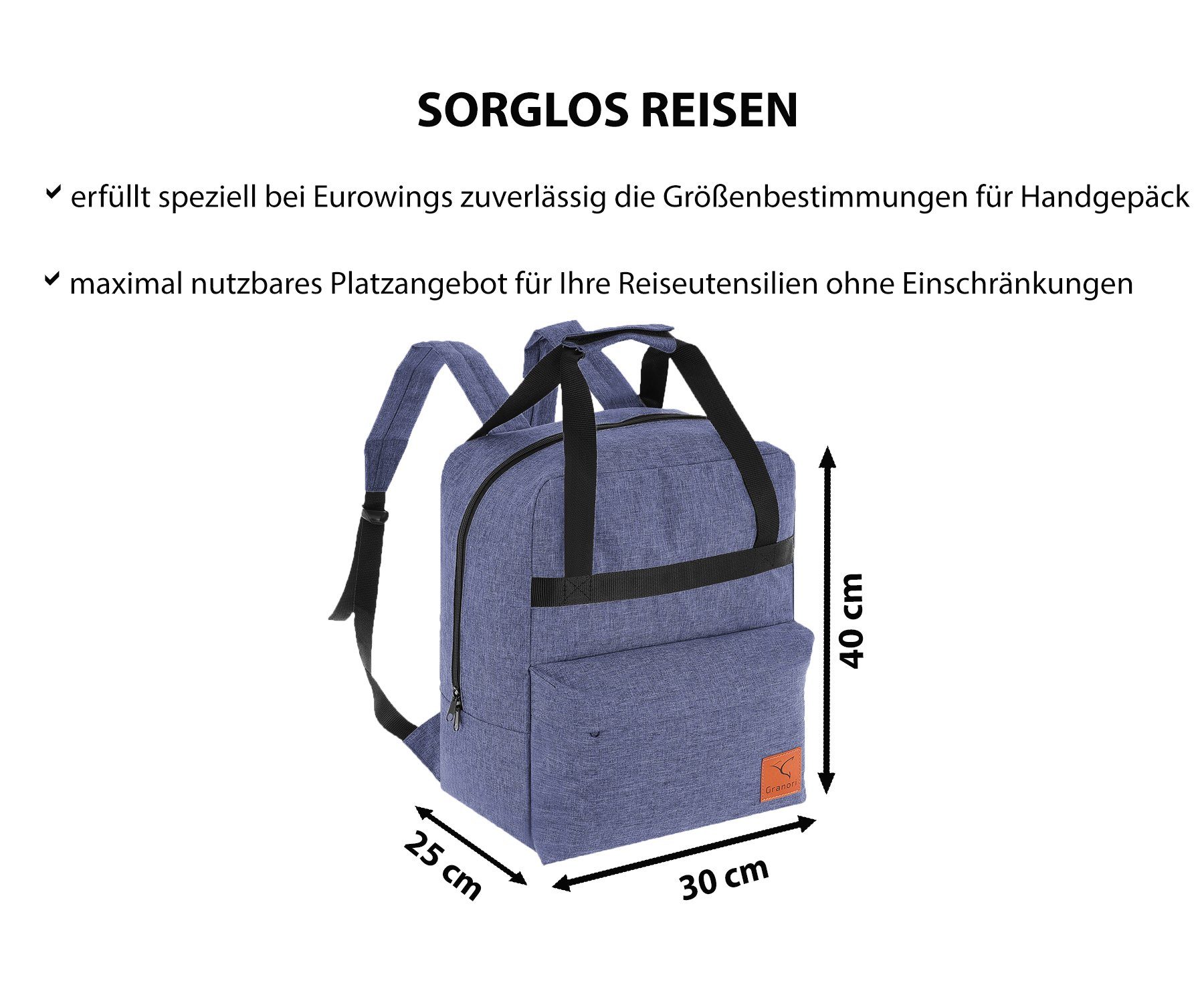 Granori Reiserucksack 2-in-1 leichte Damen Handgepäck Tasche 40x30x25 ...