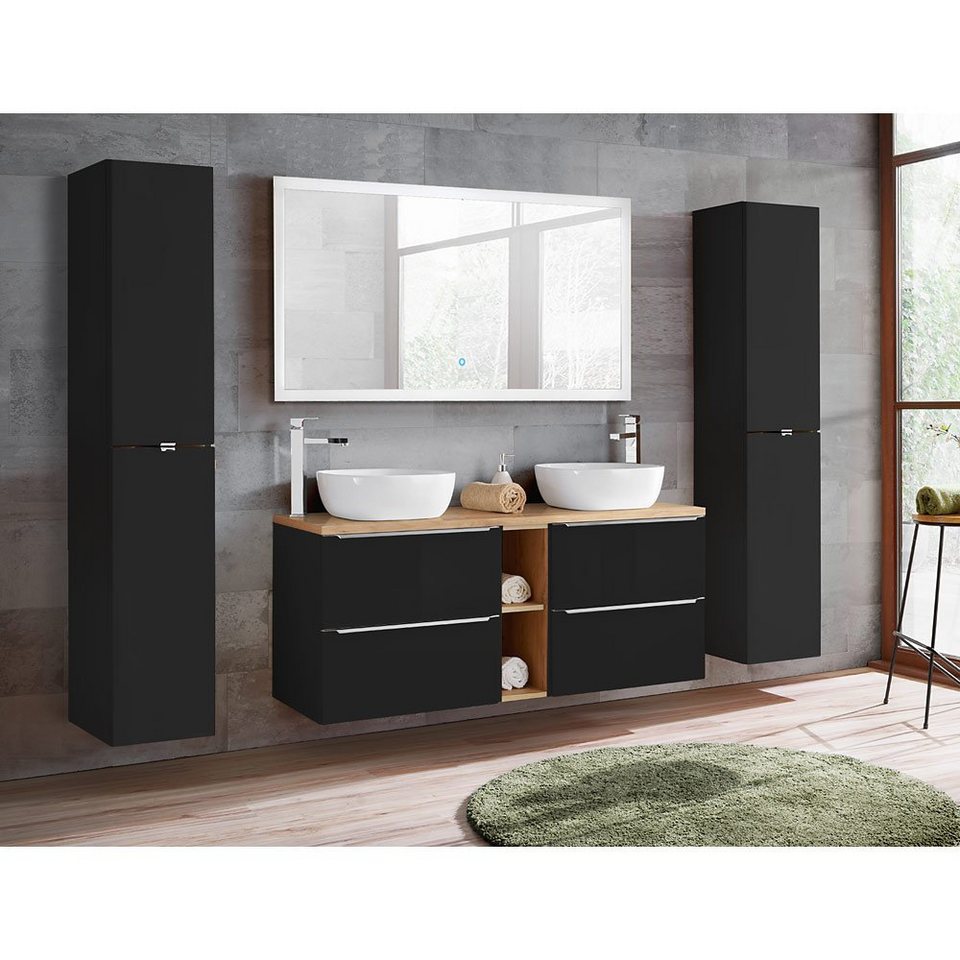 Lomadox Badmöbel Set Toskana Black 56 Spar Set 9 St 9 Tlg Mit