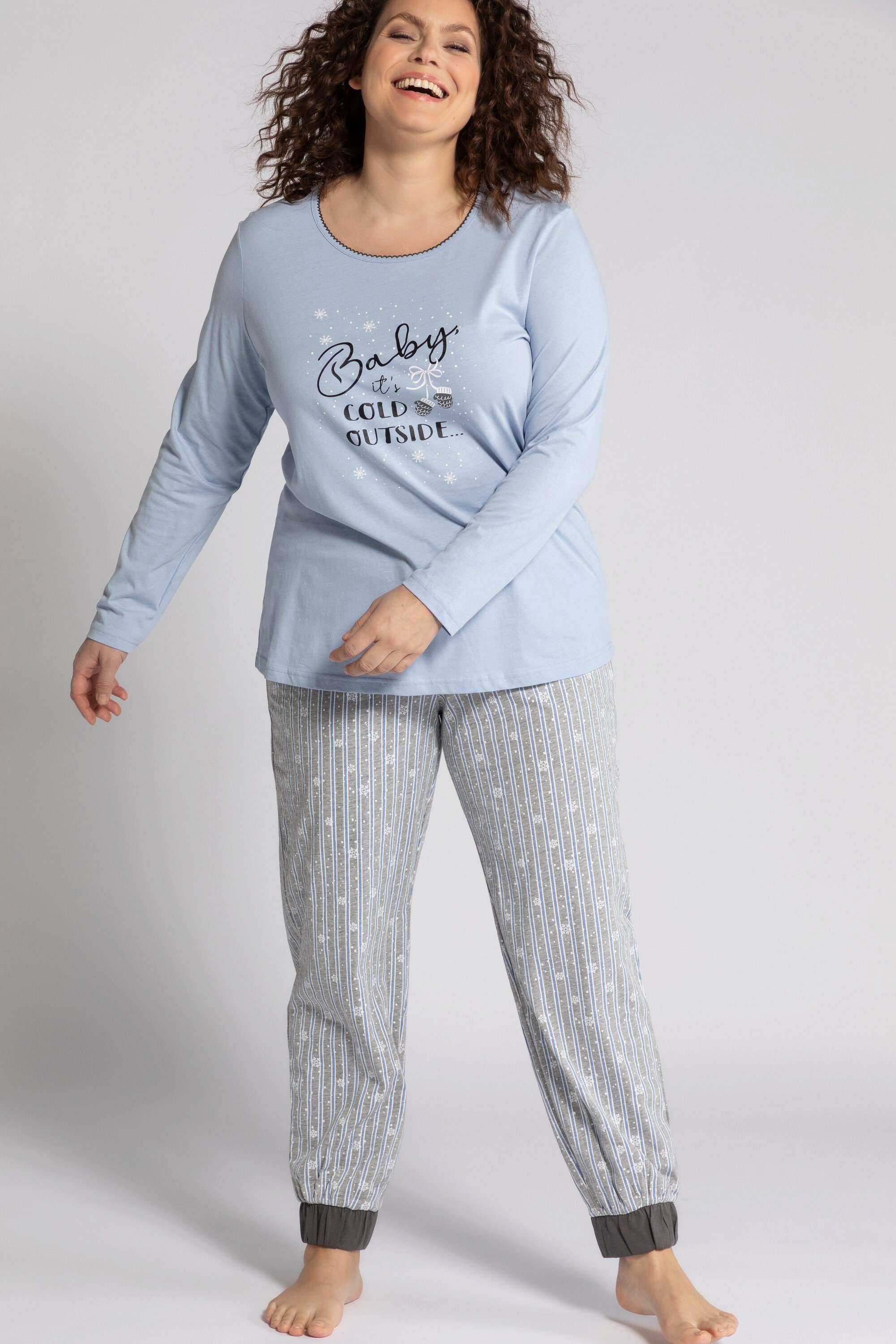 Ulla Popken Pyjama Pyjama Statementschneeflocken Streifen Langarm