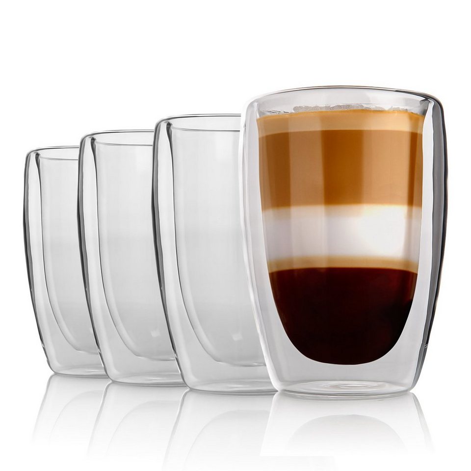 Bigdean Cappuccinotasse 4 Stück Doppelwandige Cappuccino Gläser 350 Ml