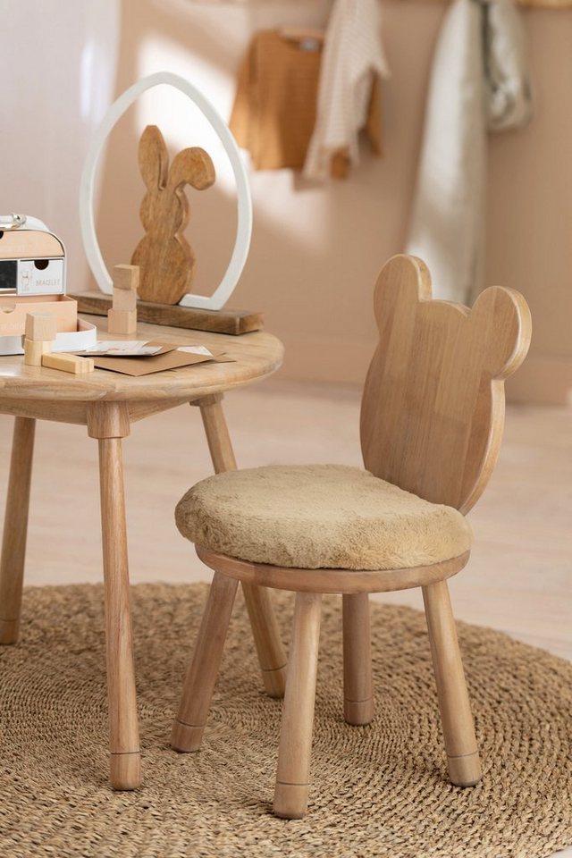 Gilde Dekoobjekt 2er Set Kinderstuhl BÄr Mit Plüsch Sitzkissen In Holz