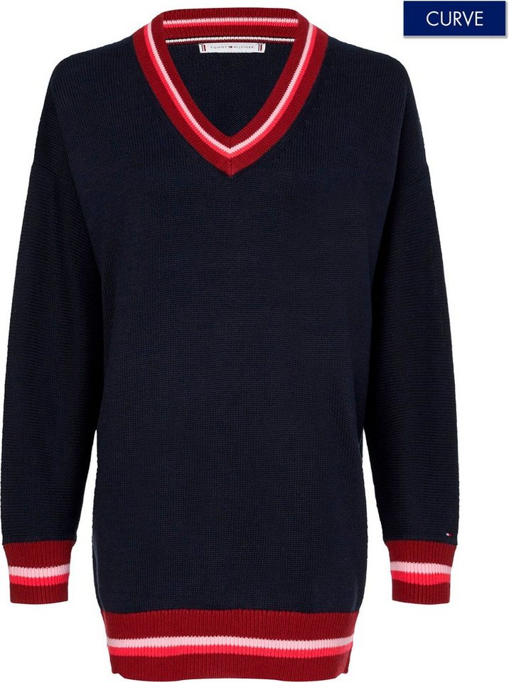 Tommy Hilfiger Curve Strickpullover Crv Vibrant Stripe V Nk Sweater Mit