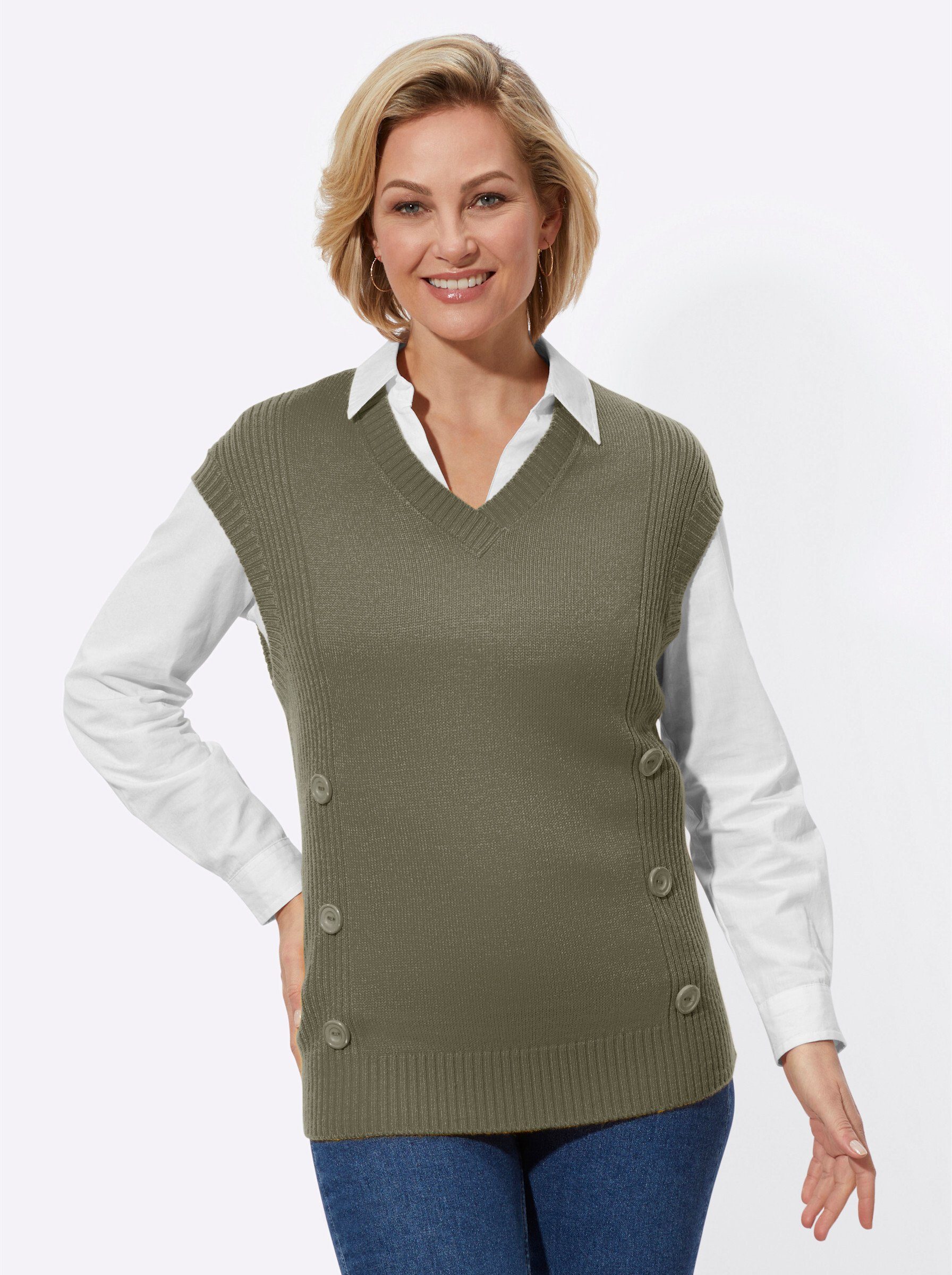 Witt Pullunder Pullunder, Seitliche Ripp-Partie mit Zierknöpfen