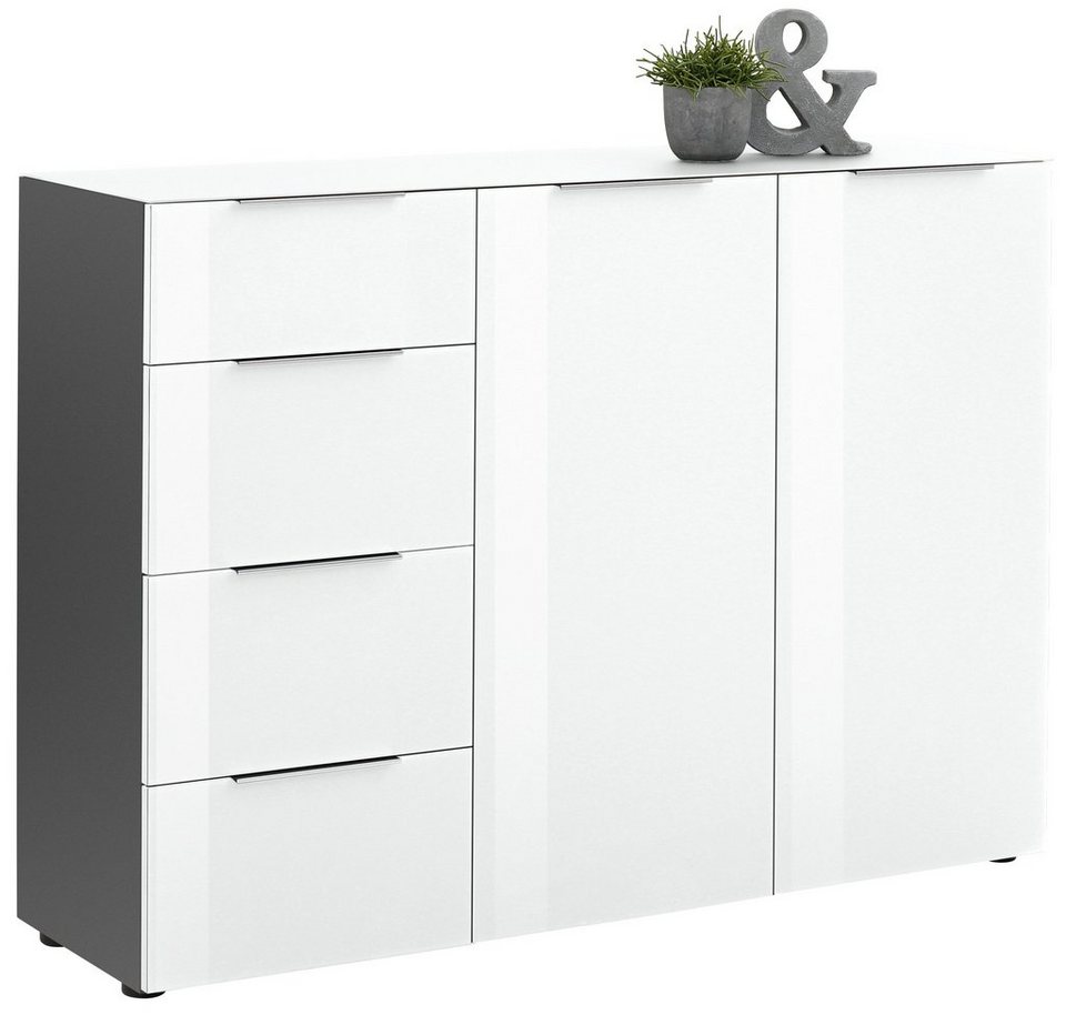 Möbelando Kommode Trend Bxhxt 135x99x40 Cm In Anthrazit Weißglas