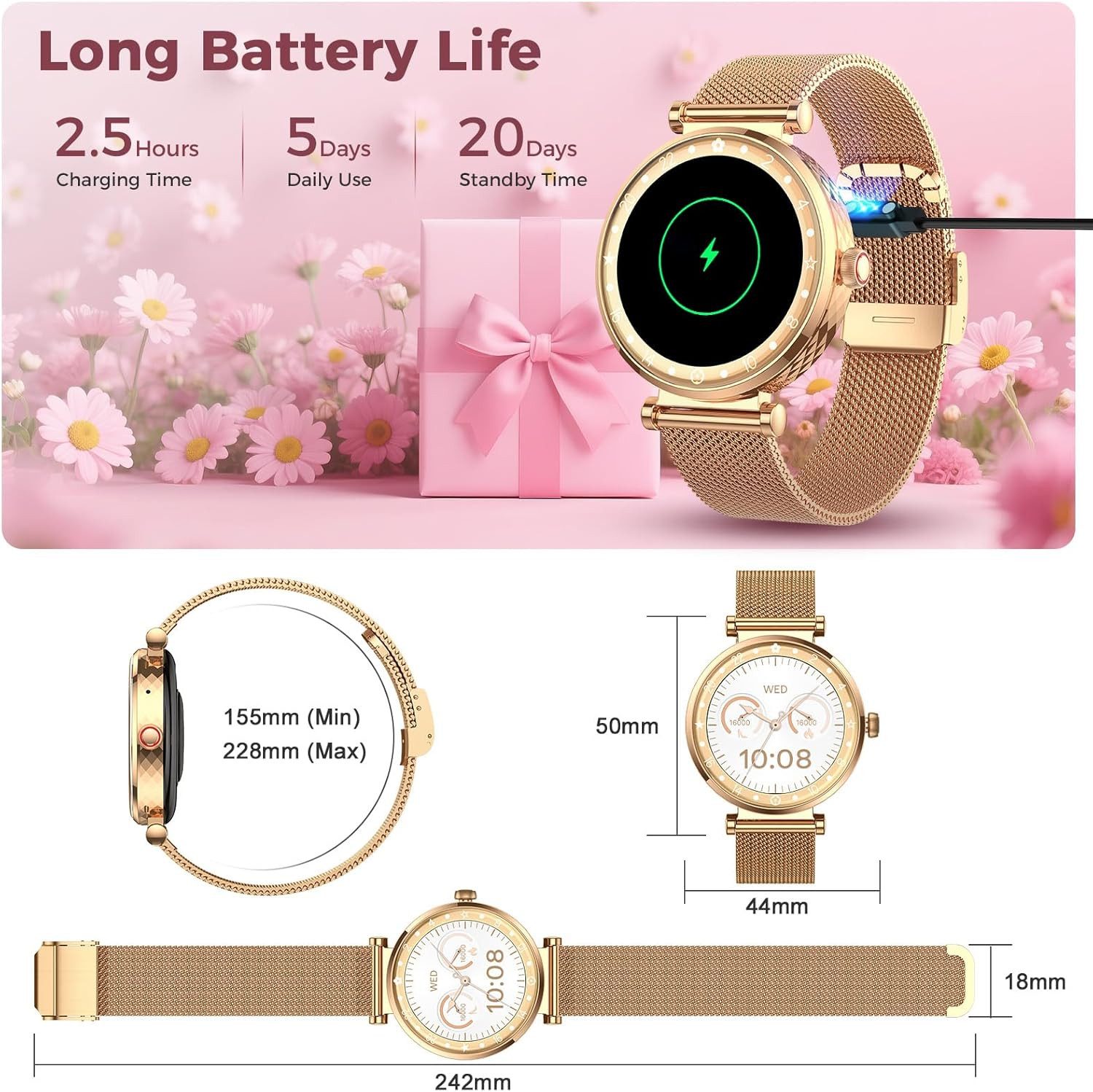 Matast Smartwatch (3 cm, android ios), Elegante Damen-Smartwatch mit ...