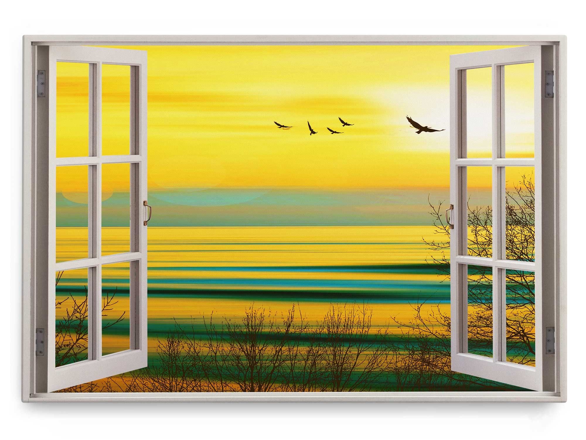Sinus Art Leinwandbild Wandbild 120x80cm Fensterbild Sonnenuntergang Abendrot Meer Horizont V ...