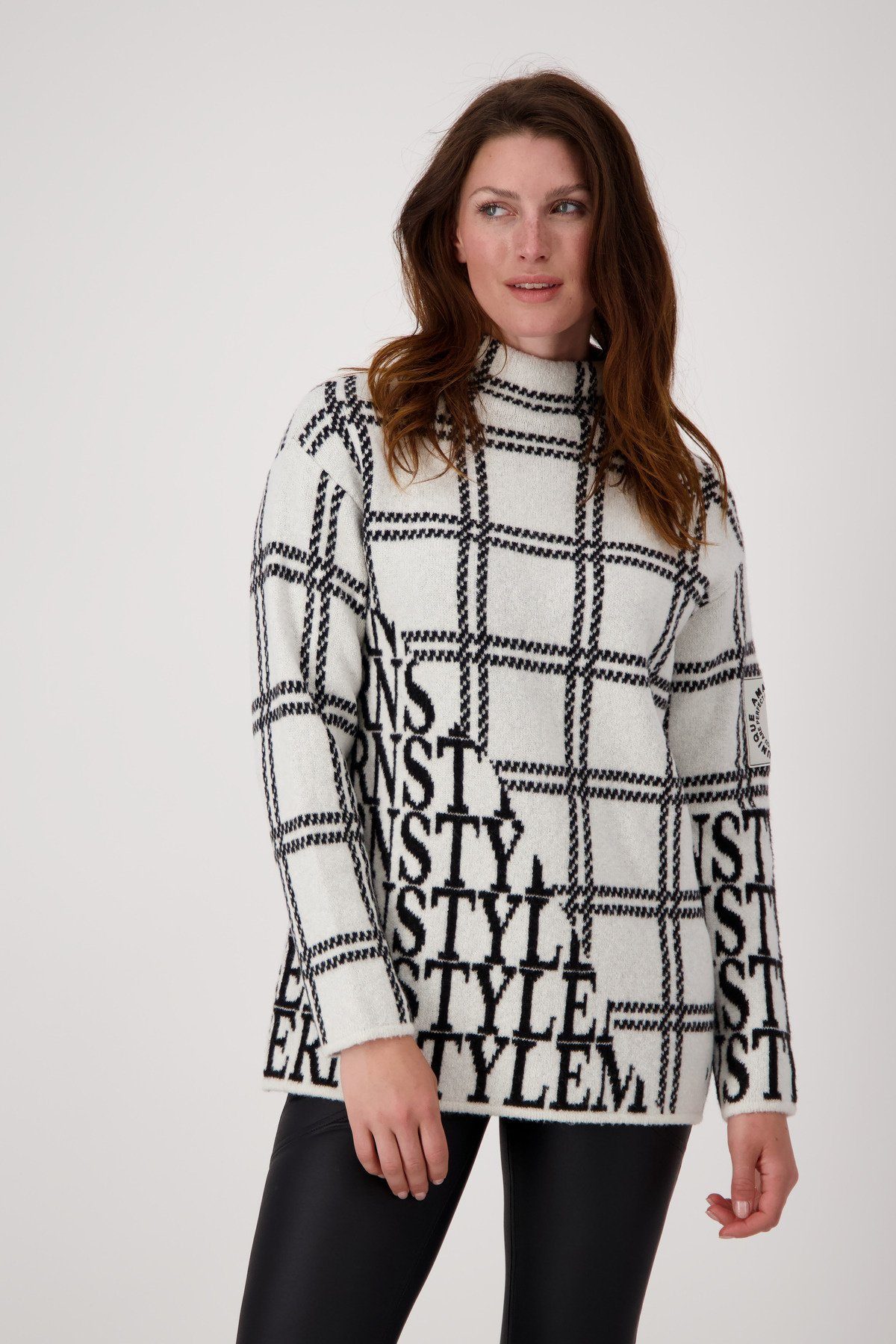 Monari Strickpullover Jacquard Strickpullover mit Stehkragen und Karomuster