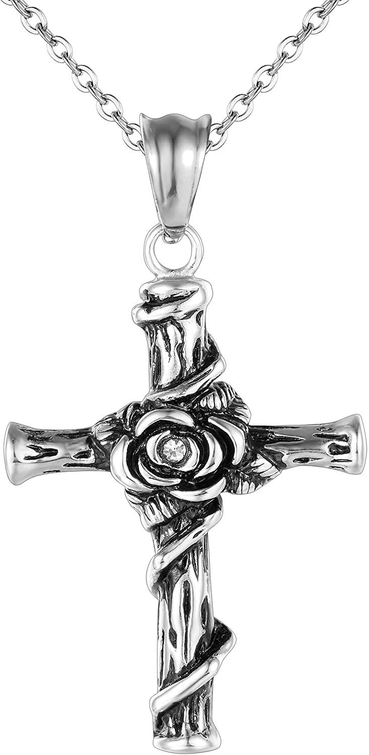 Karisma Kette mit Anhänger Karisma Damen Edelstahl Collier Anhänger Kette - Kreuz, mit Blume ...
