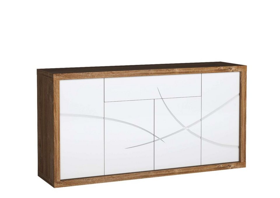 99rooms Kommode Parisel Stirling Eiche Weiß Hochglanz Sideboard