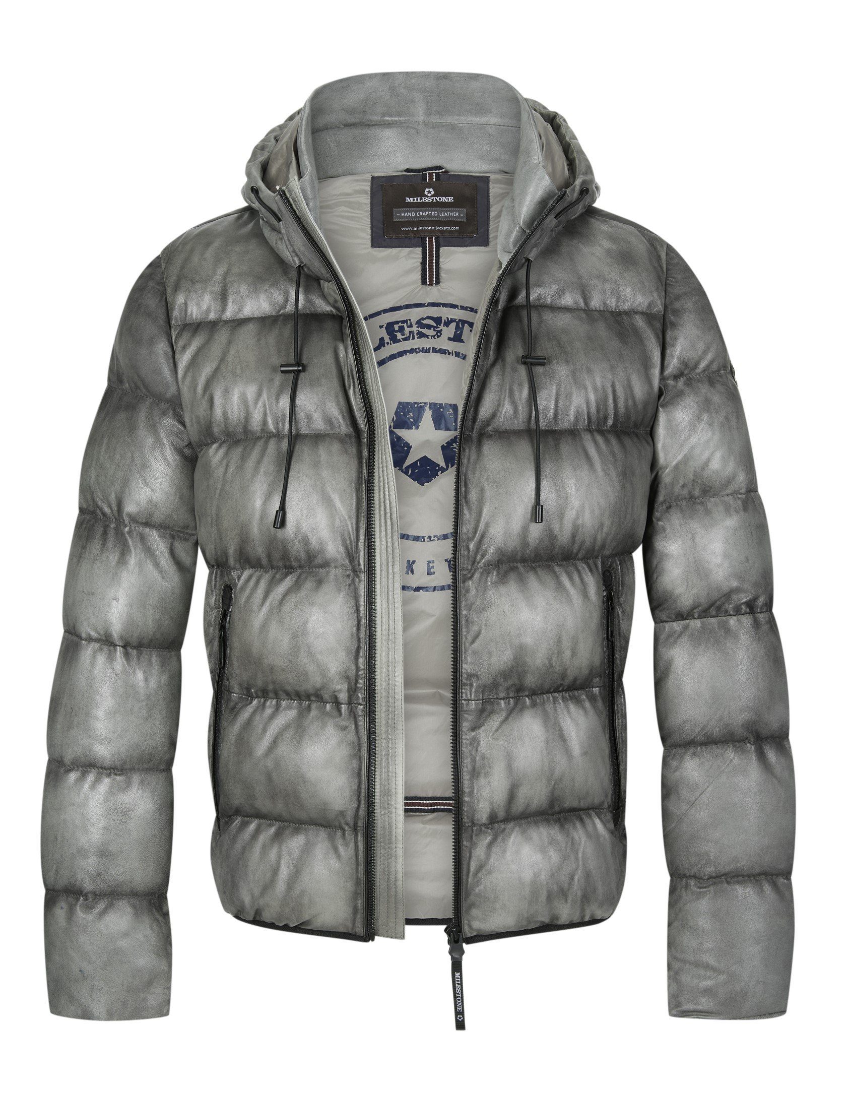 Milestone Lederjacke Mssafi Mit Kapuze Aus Softem Lammnappa Leder