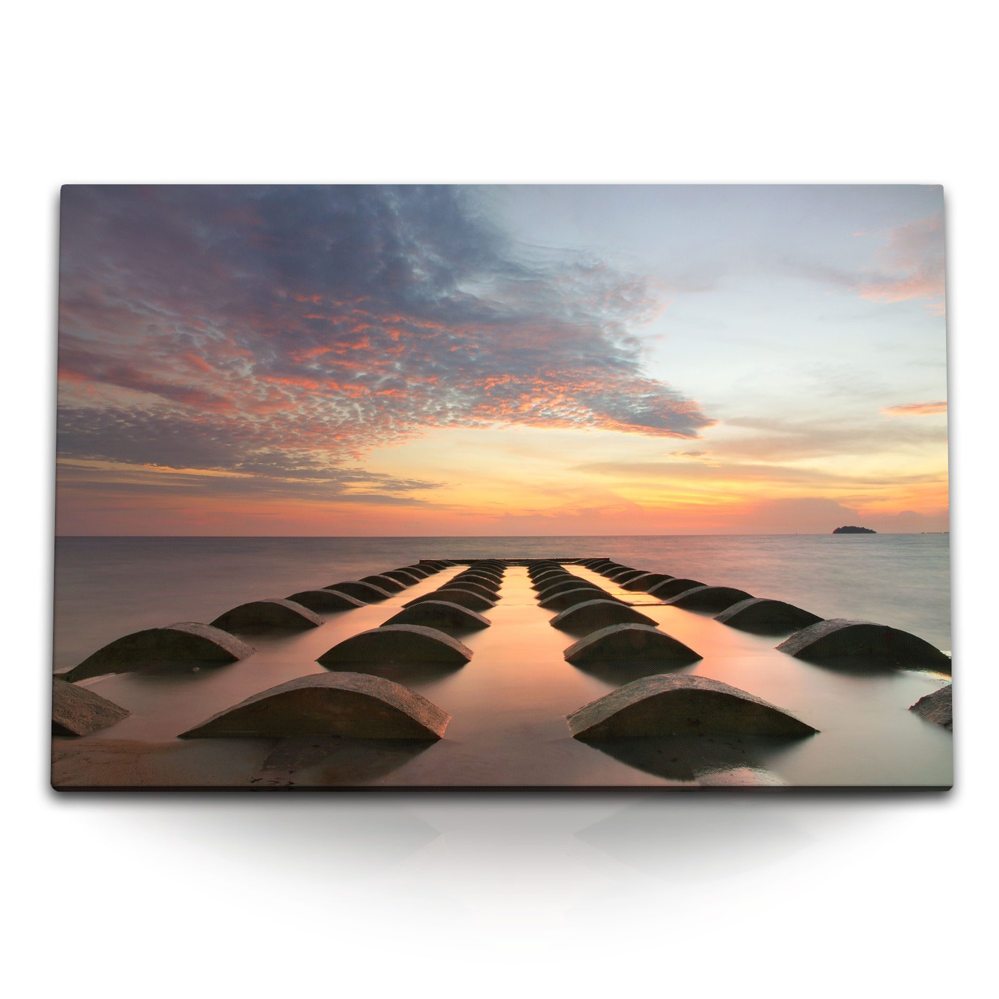 Sinus Art Leinwandbild 120x80cm Wandbild auf Leinwand Meer Horizont Sonnenuntergang Abendrot, (1 St)